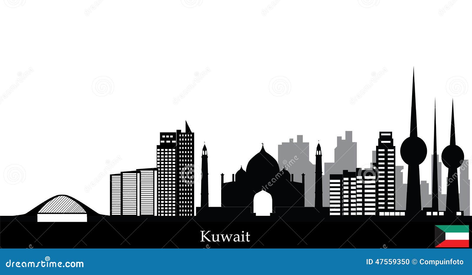Kuwait Skyline And Landmarks Silhouette Cartoon Vector | CartoonDealer ...