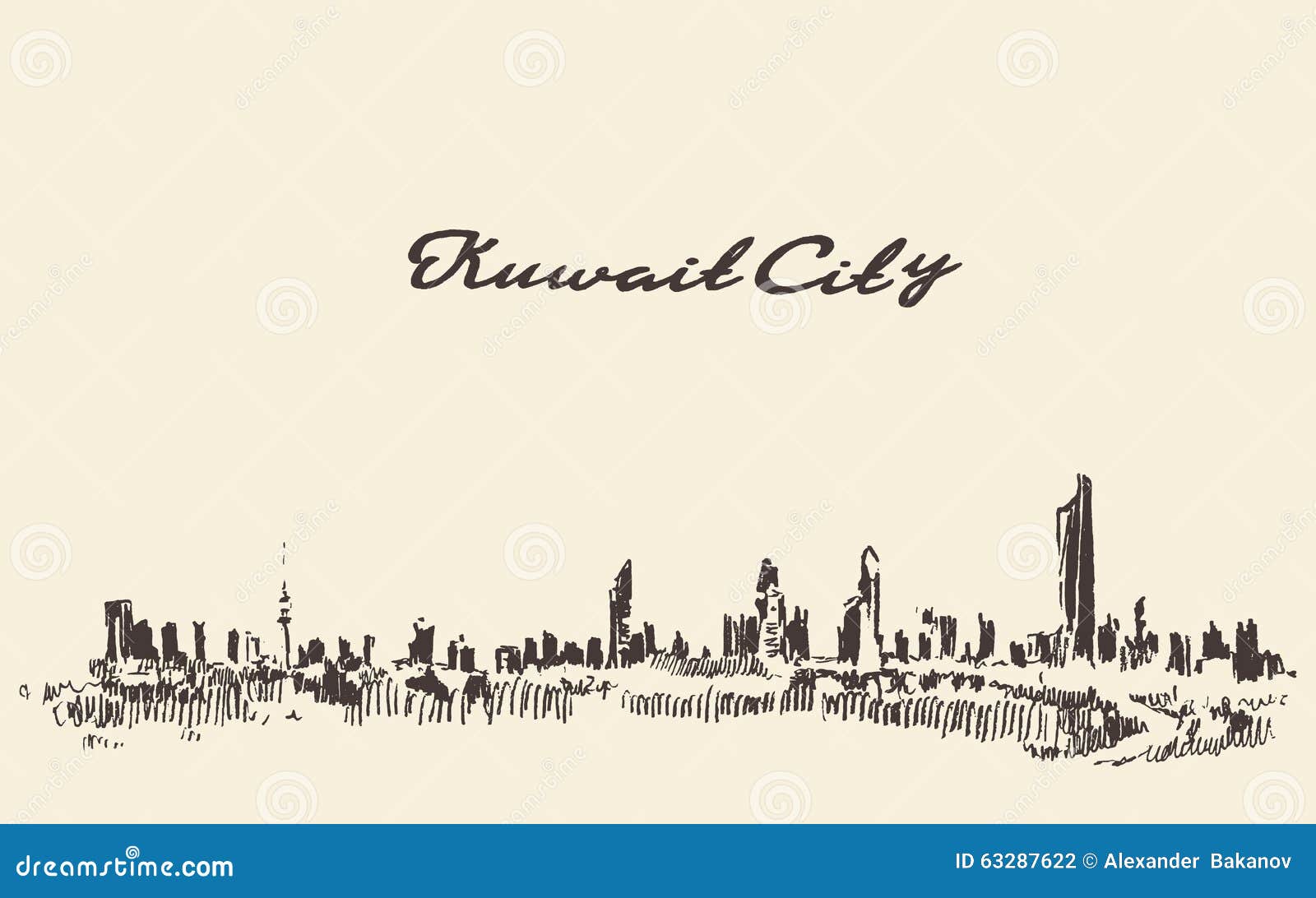 Kuwait Skyline And Landmarks Silhouette Cartoon Vector | CartoonDealer ...