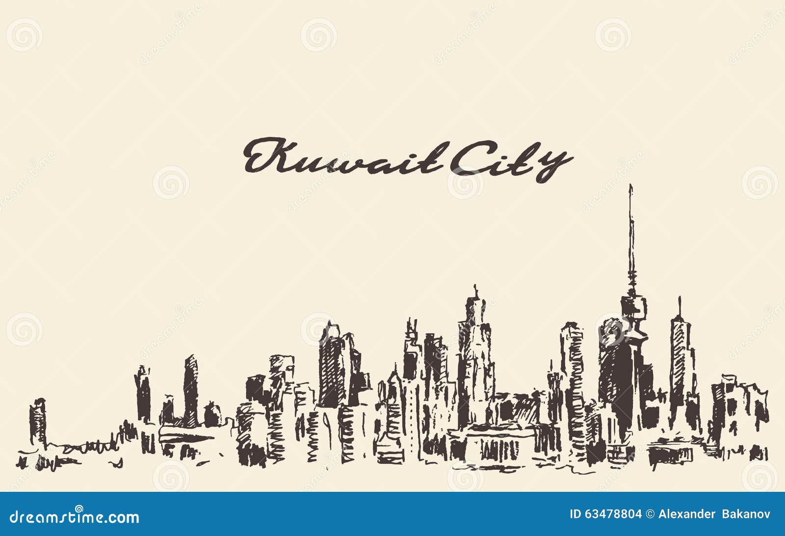 Kuwait Skyline Vector Vintage Illustration Drawn Stock Vector ...