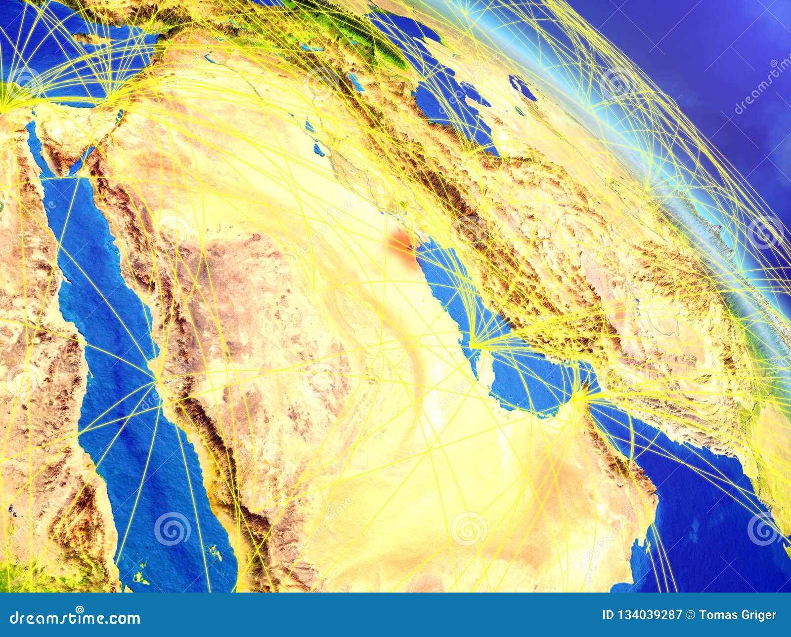 Kuwait from Space with Network Stock Illustration - Illustration of ...
