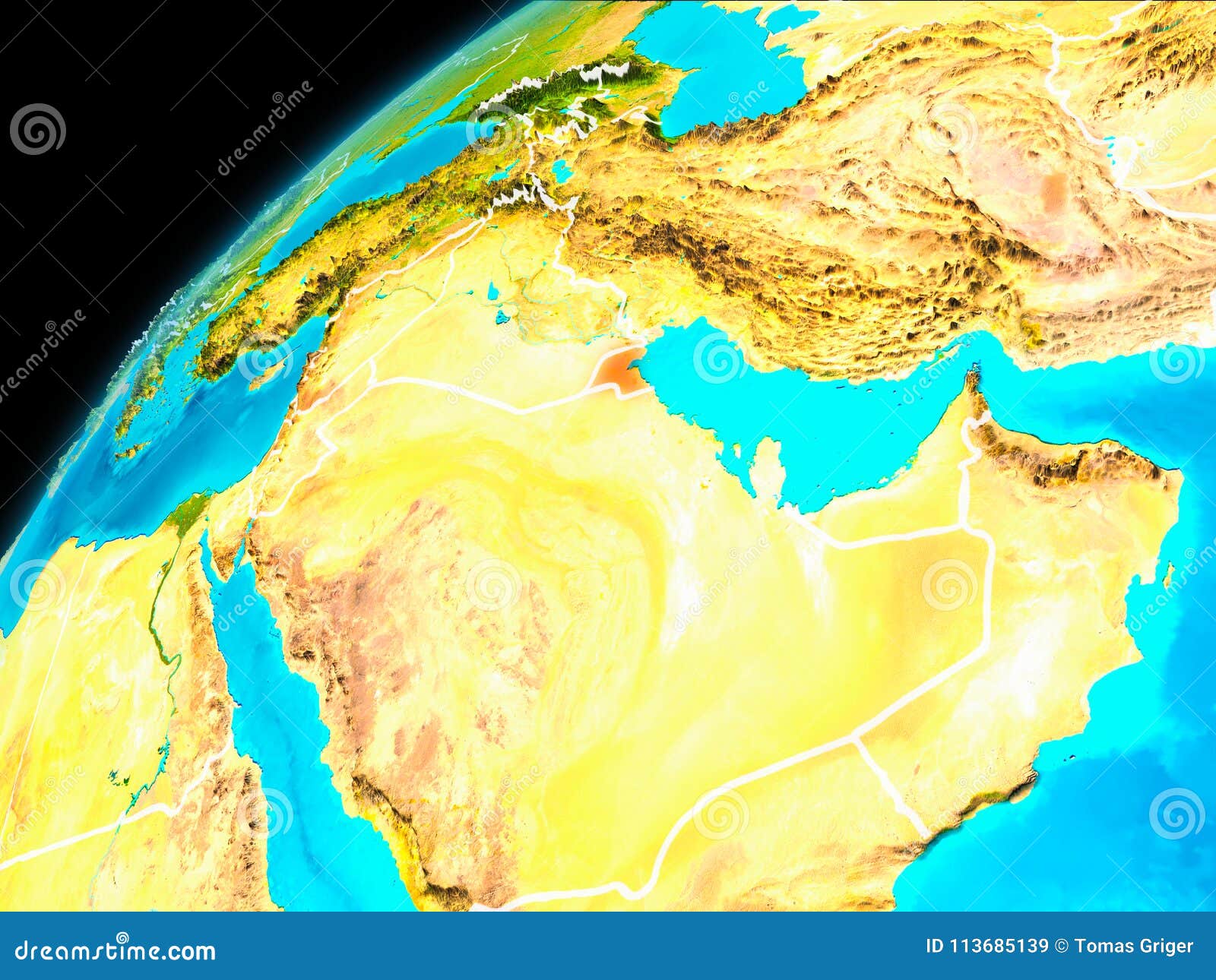 Kuwait from space stock illustration. Illustration of borders - 113685139