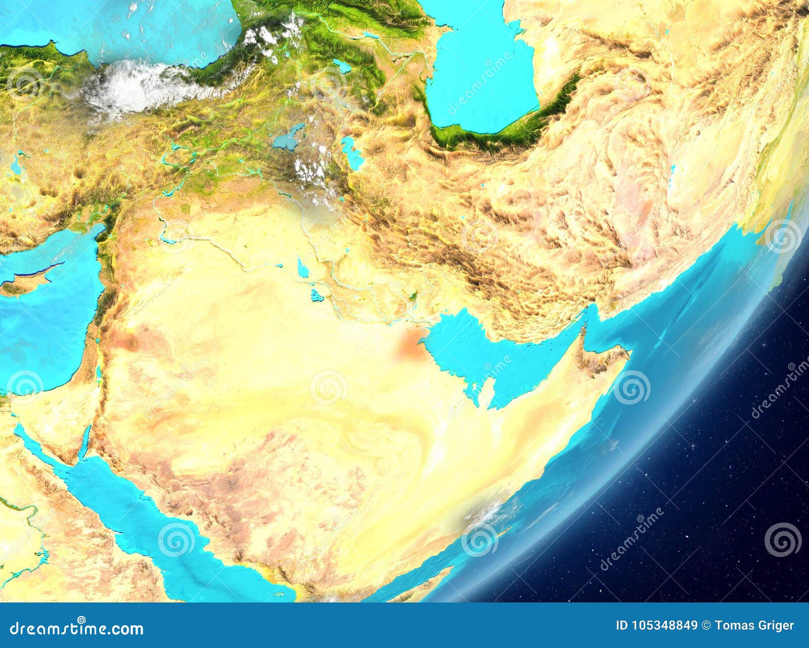 Kuwait from space stock illustration. Illustration of satellite - 105348849