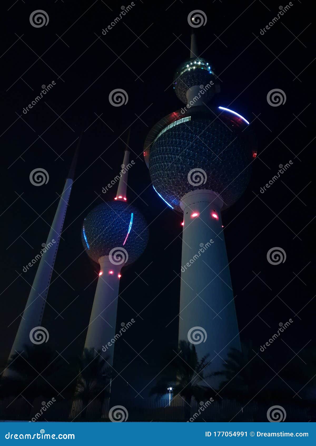 Kuwait towers night stock image. Image of night, kuwait - 177054991