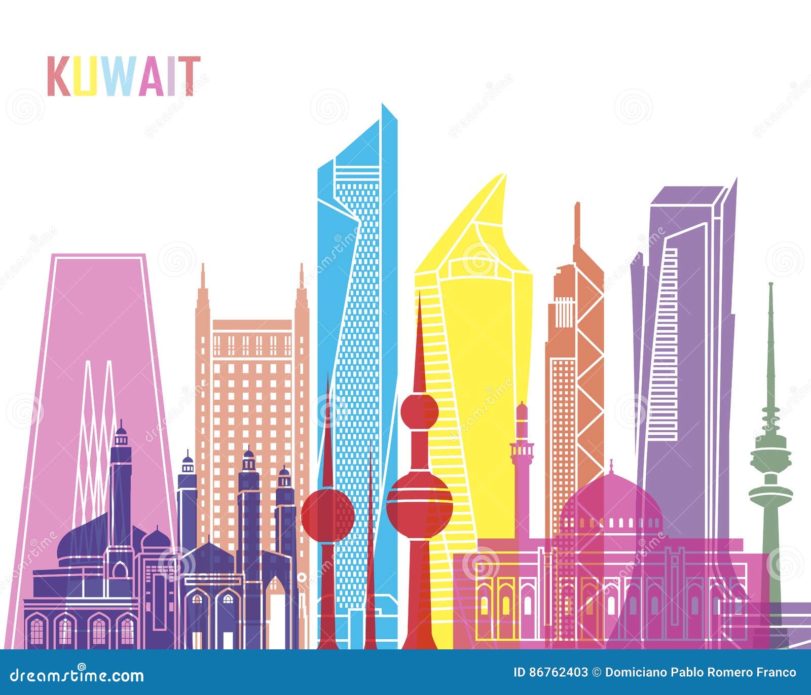 Kuwait V2 skyline pop stock vector. Illustration of creativity - 86762403