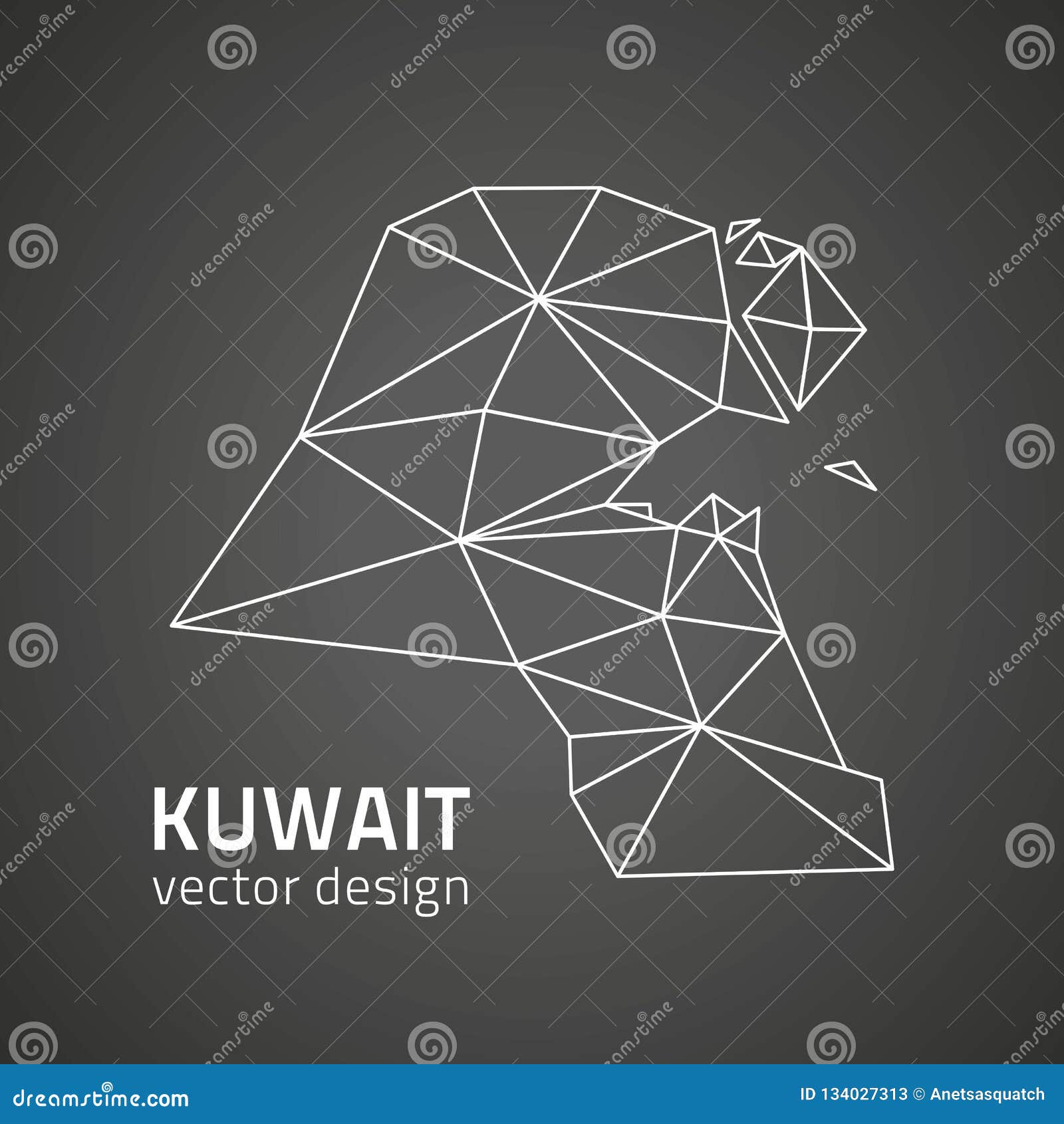 Kuwait Vector Black Outline Triangle Map Stock Vector - Illustration of ...