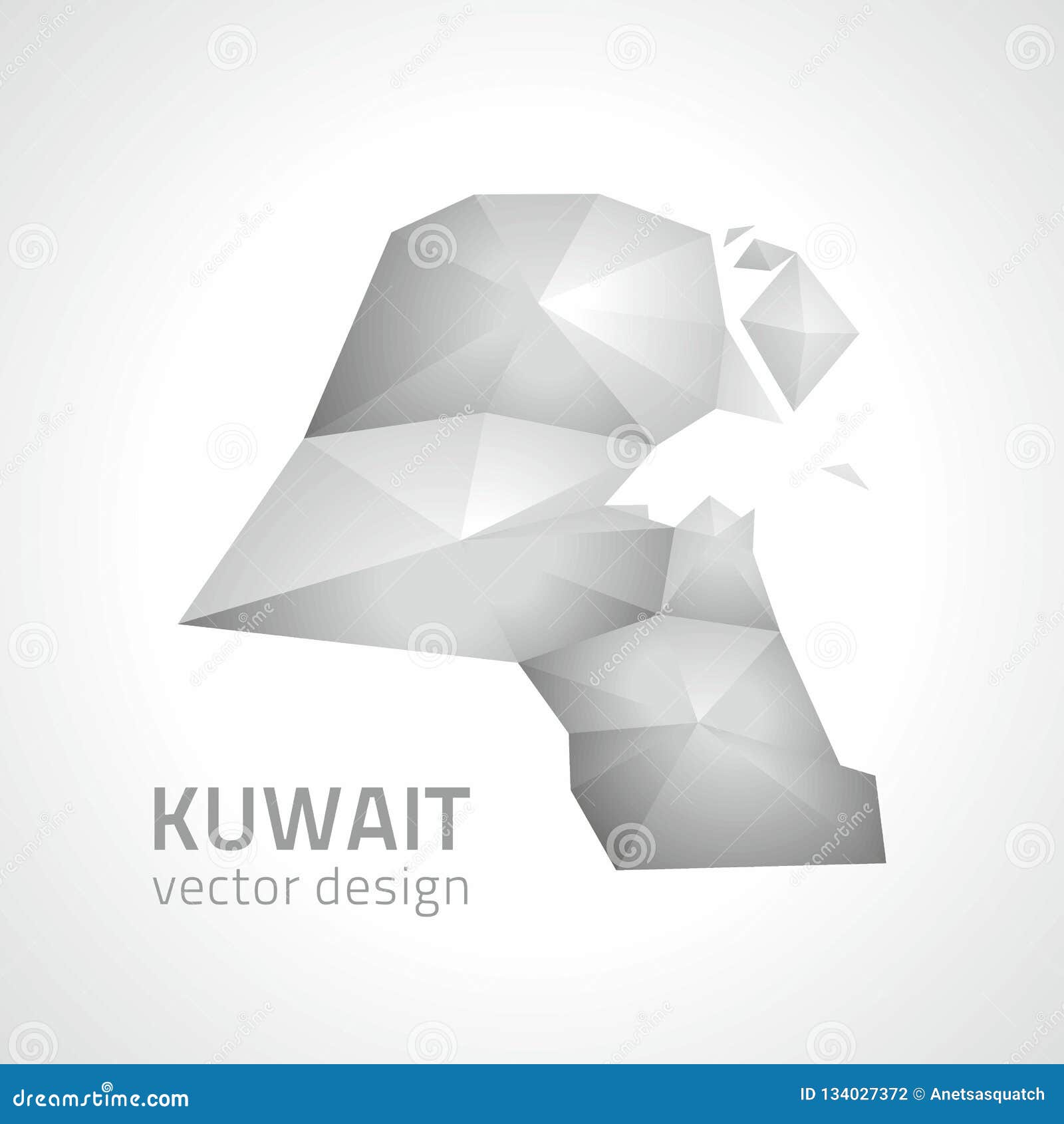 Kuwait Vector Polygonal Grey and Silver Triangle Map Stock Vector ...