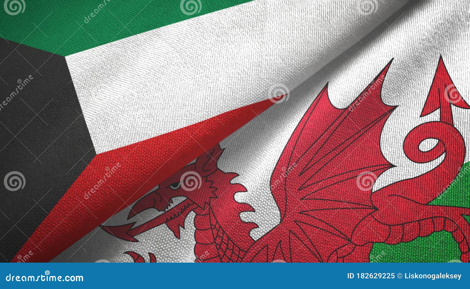 Kuwait and Wales Two Flags Textile Cloth, Fabric Texture Stock ...