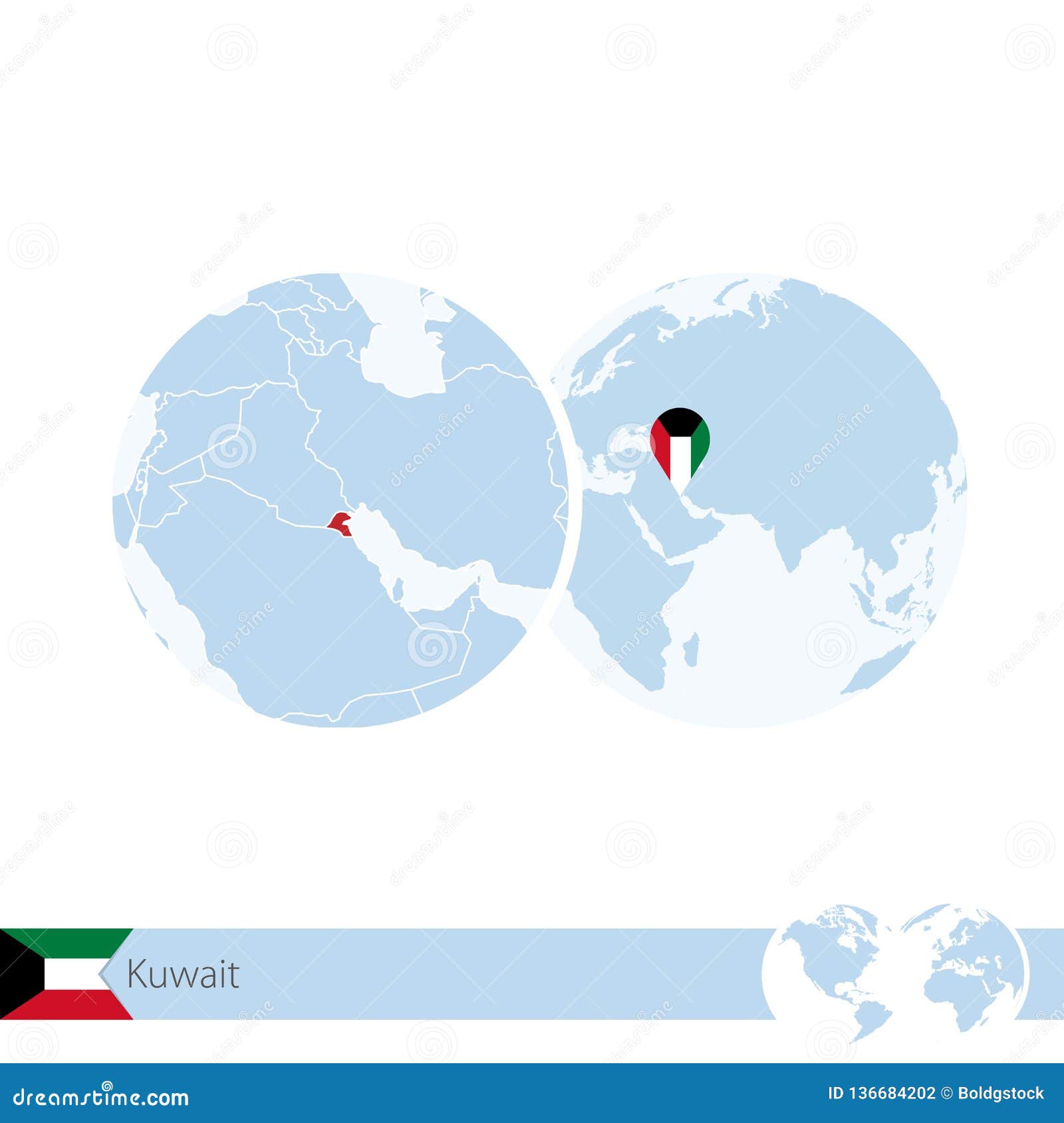 Kuwait on World Globe with Flag and Regional Map of Kuwait Stock Vector ...