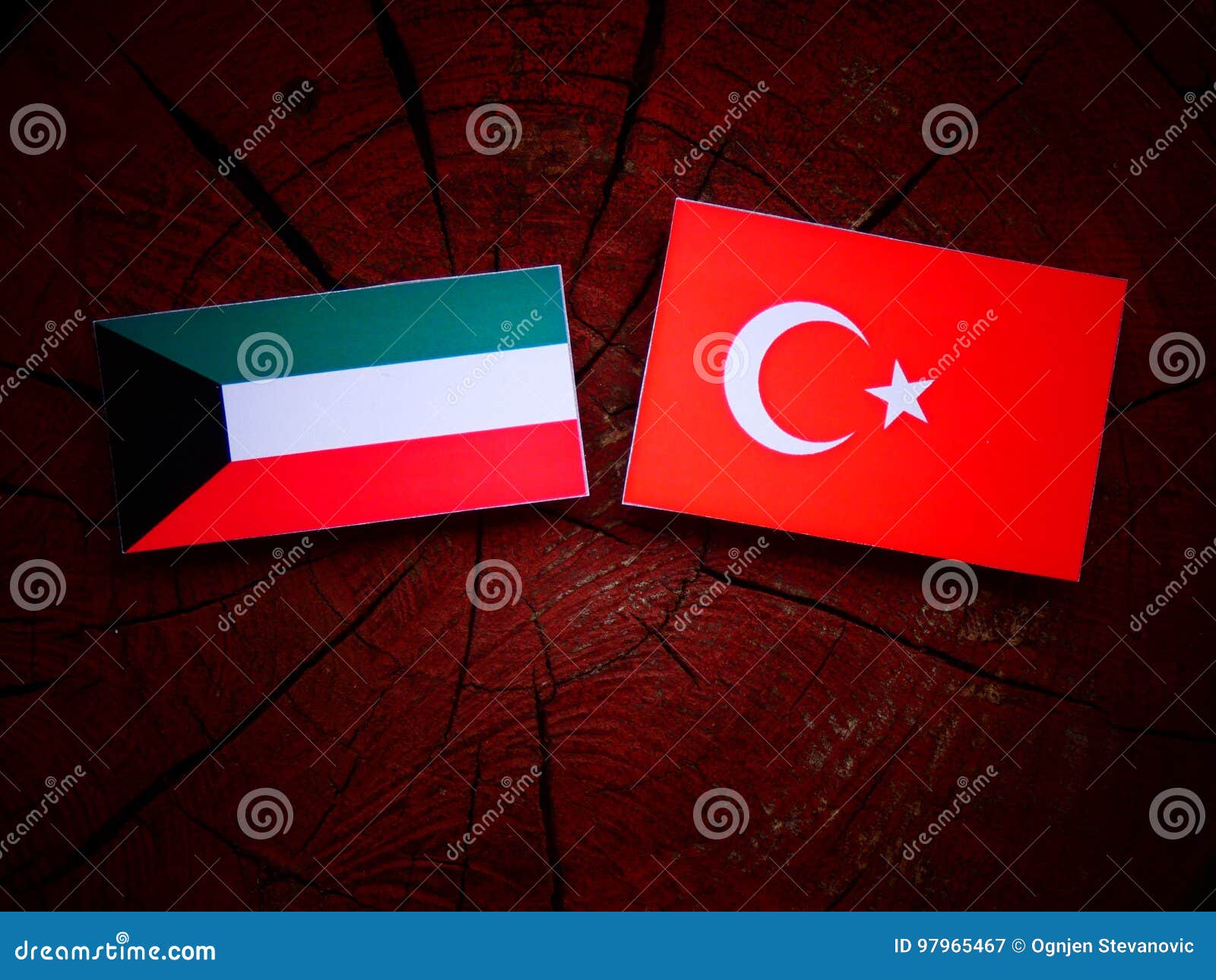Kuwaiti Flag with Turkish Flag on a Tree Stump Stock Image - Image of ...