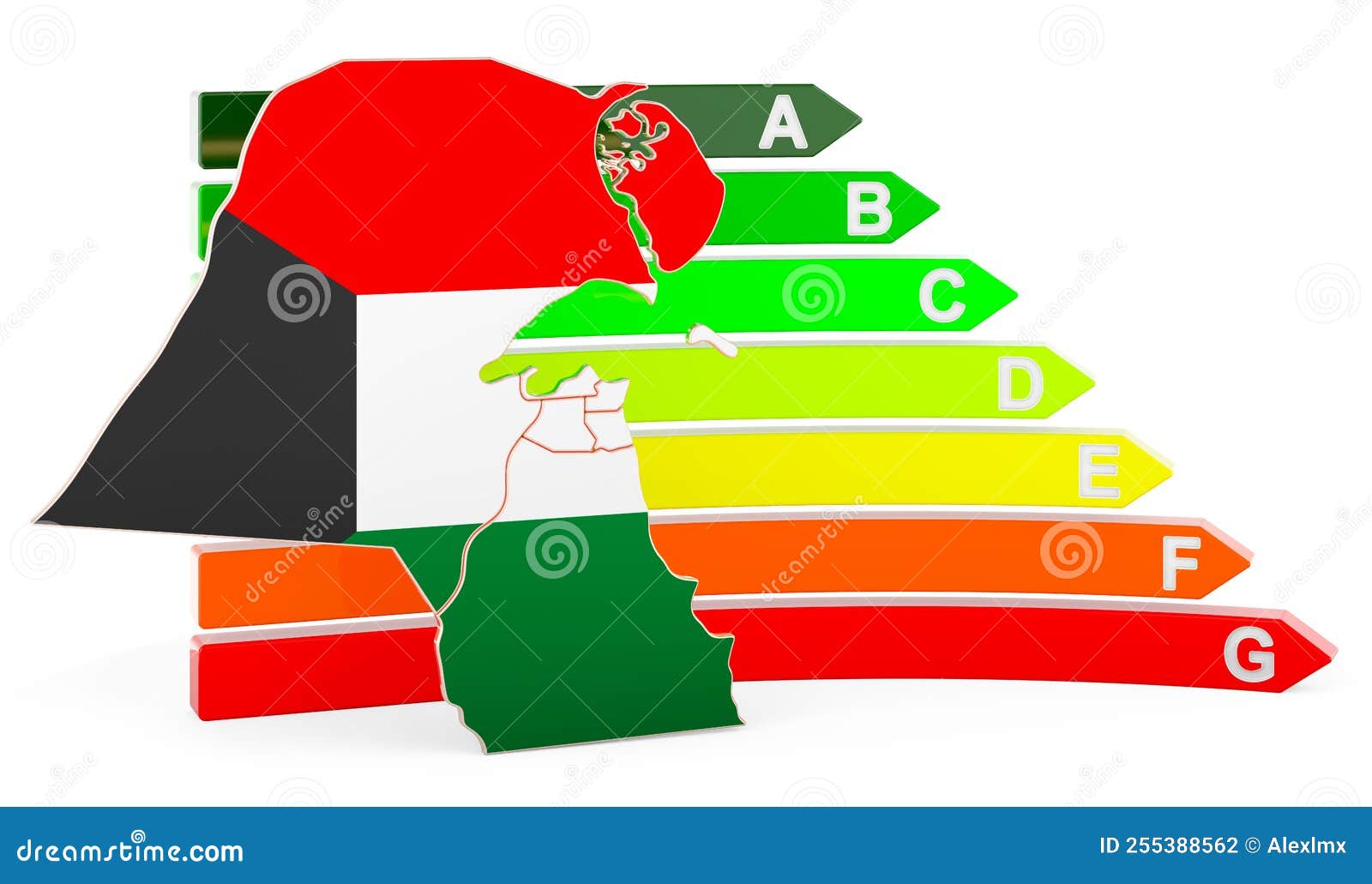 Kuwaiti Map with Energy Efficiency Rating, 3D Rendering Stock ...