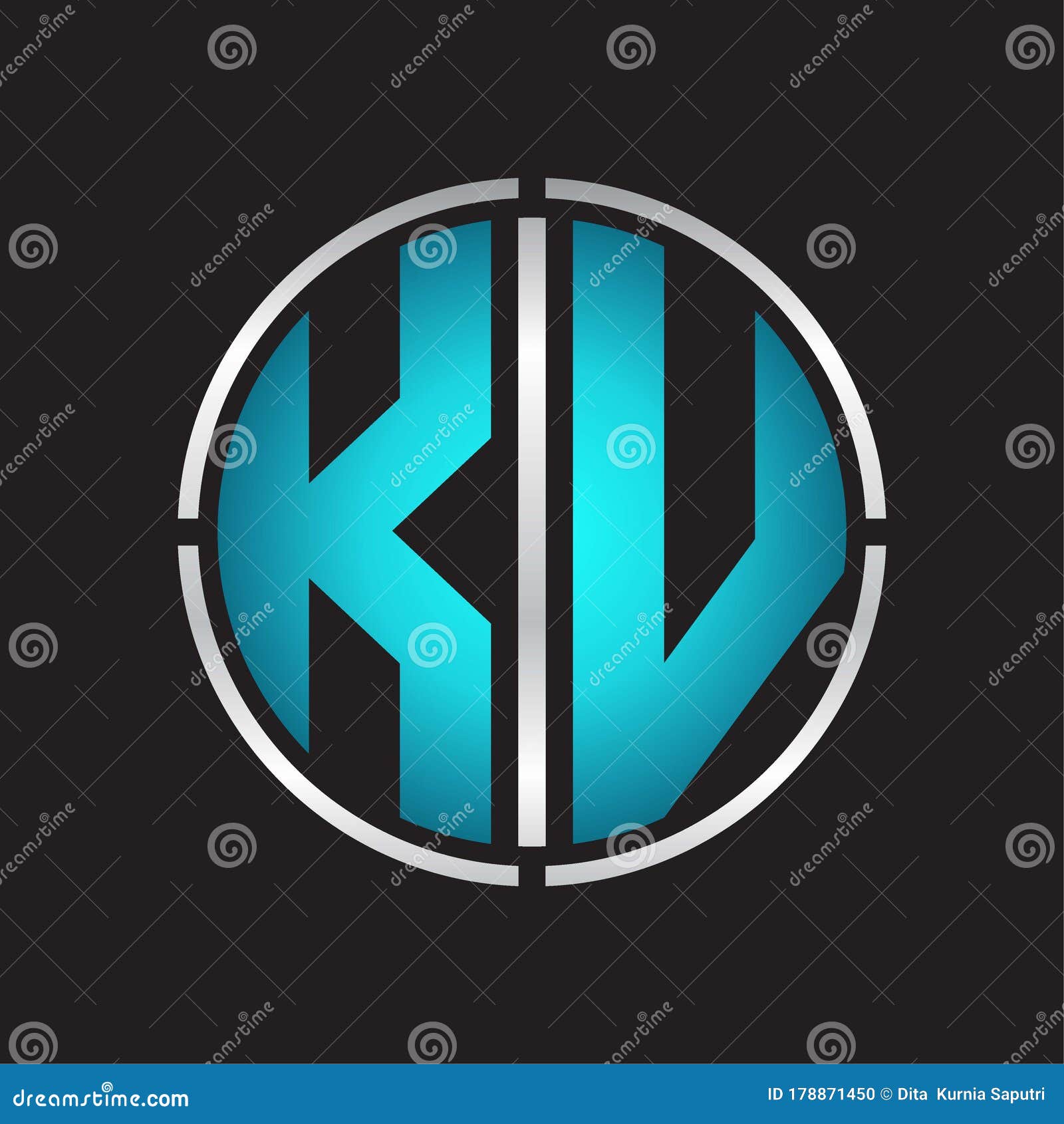 KV Logo Initial with Circle Line Cut Design Template on Blue Colors ...