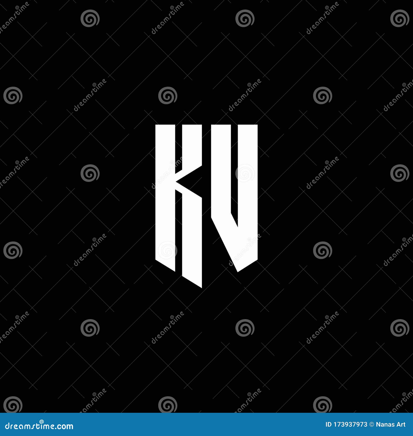 KV Logo Monogram with Emblem Style Isolated on Black Background Stock ...