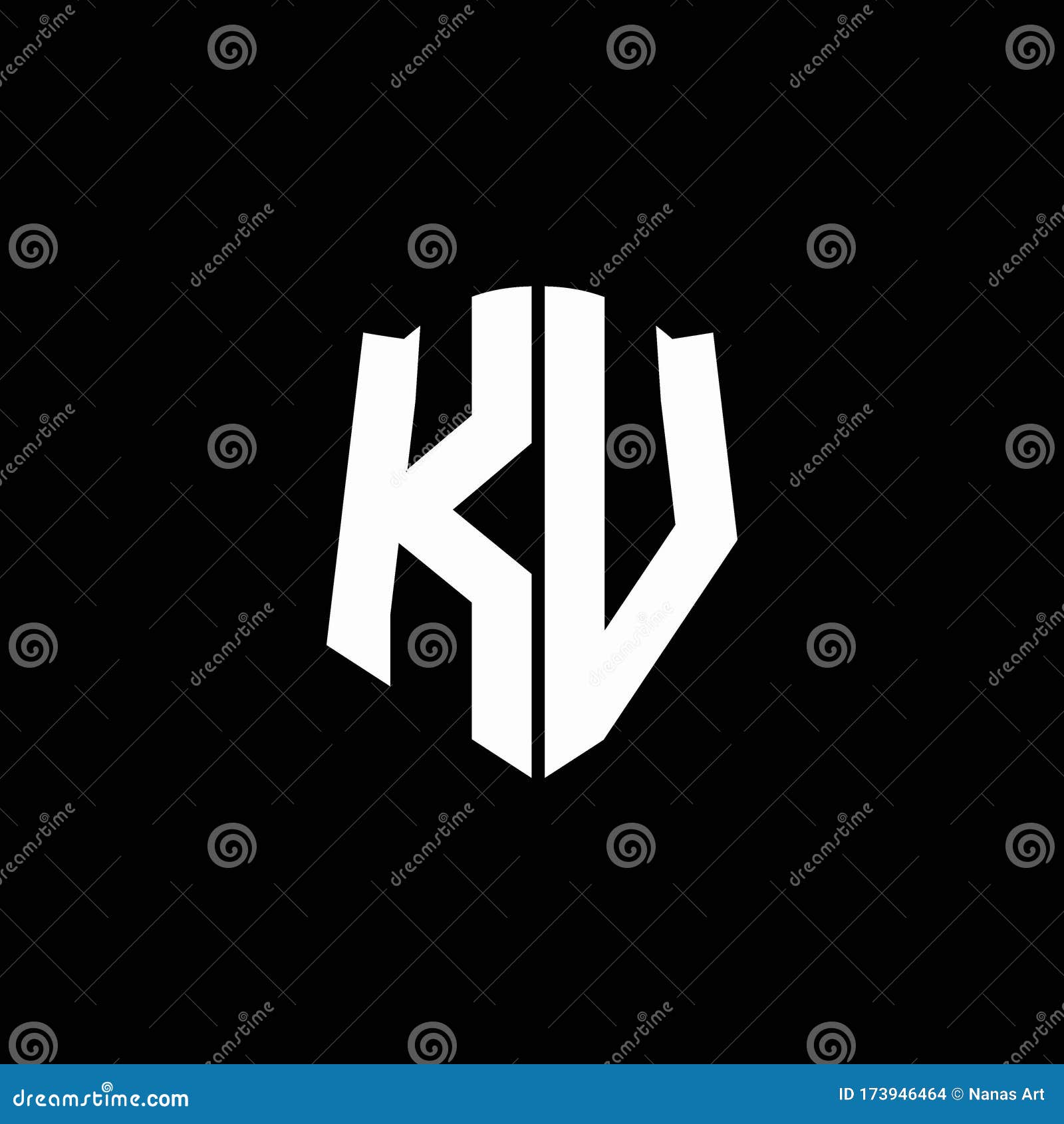 KV Monogram Letter Logo Ribbon with Shield Style Isolated on Black ...