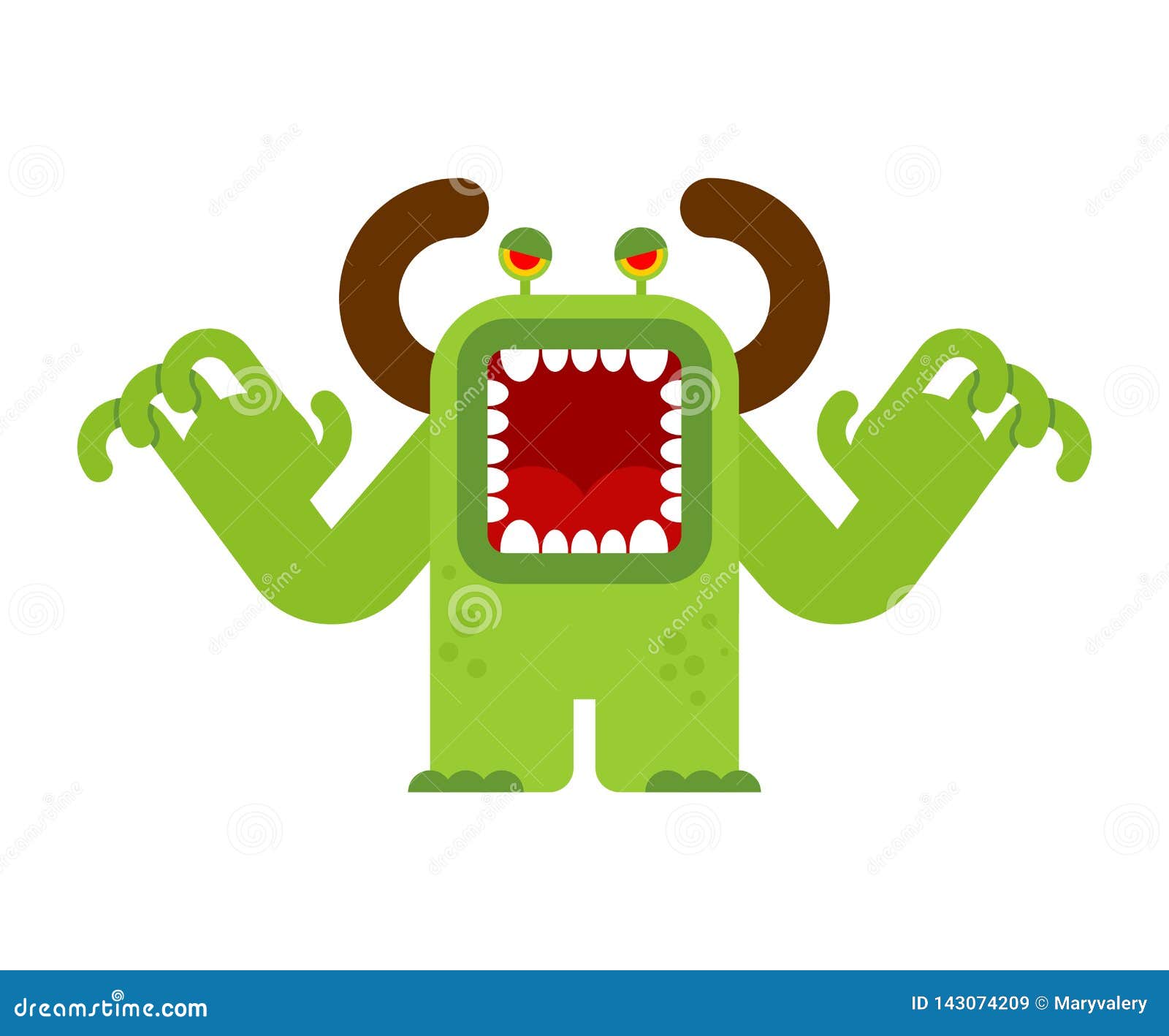 Kwaad Groen Monster Met Open Mond Vector Vector Illustratie ...