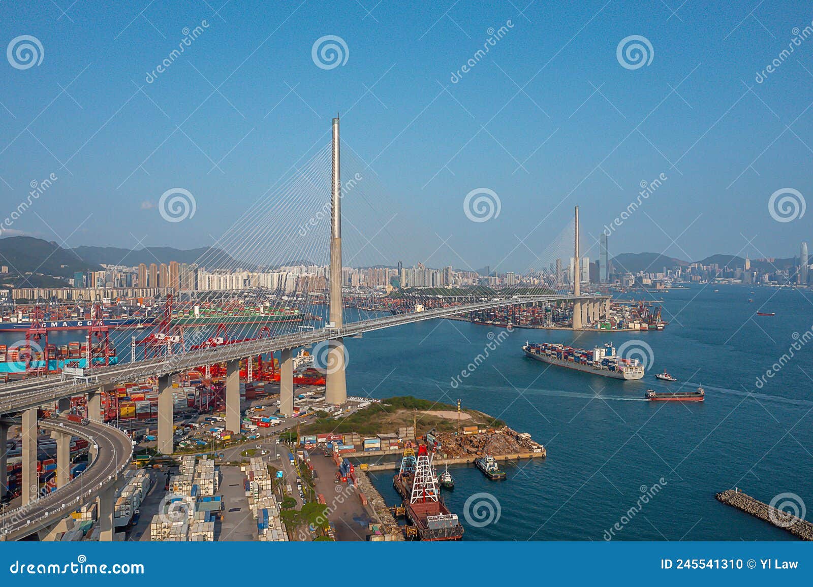 Kwai Tsing Container Terminal Port and and Stonecutter Bridge 15 April ...