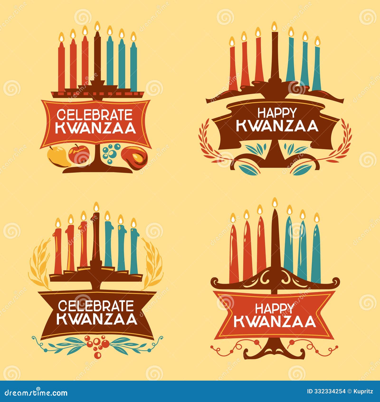 Set of Happy Kwanzaa Holiday Concept with Decorate Seven Candles and ...