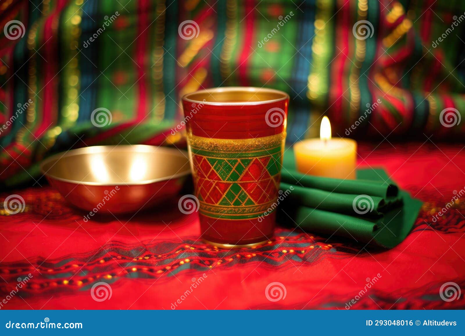 Kwanzaa Unity Cup and Candles Positioned on a Vivid Cloth Stock Photo ...