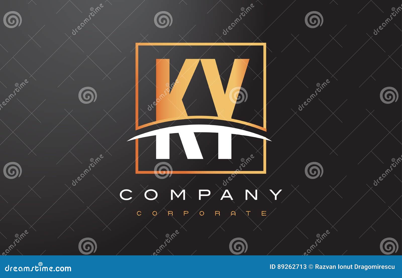 Ky K Y Golden Letter Logo Design With Gold Square And Swoosh Stock Vector Illustration Of