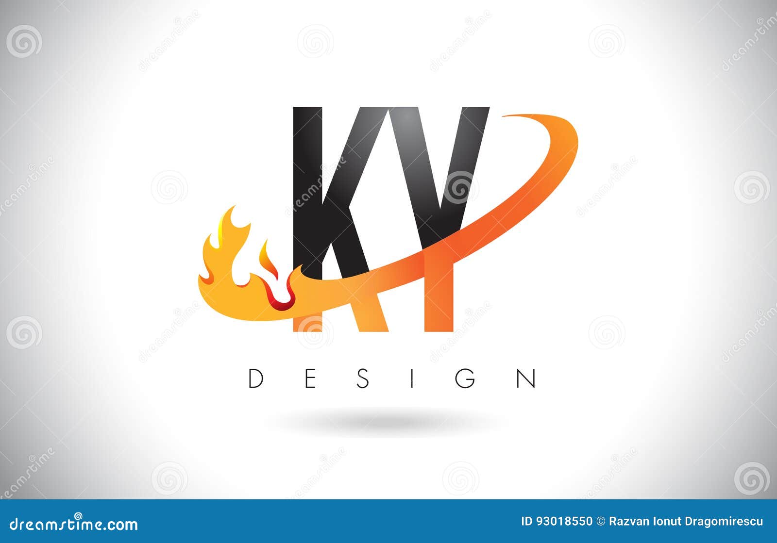 Ky K Y Letter Logo With Fire Flames Design And Orange Swoosh Stock Vector Illustration Of