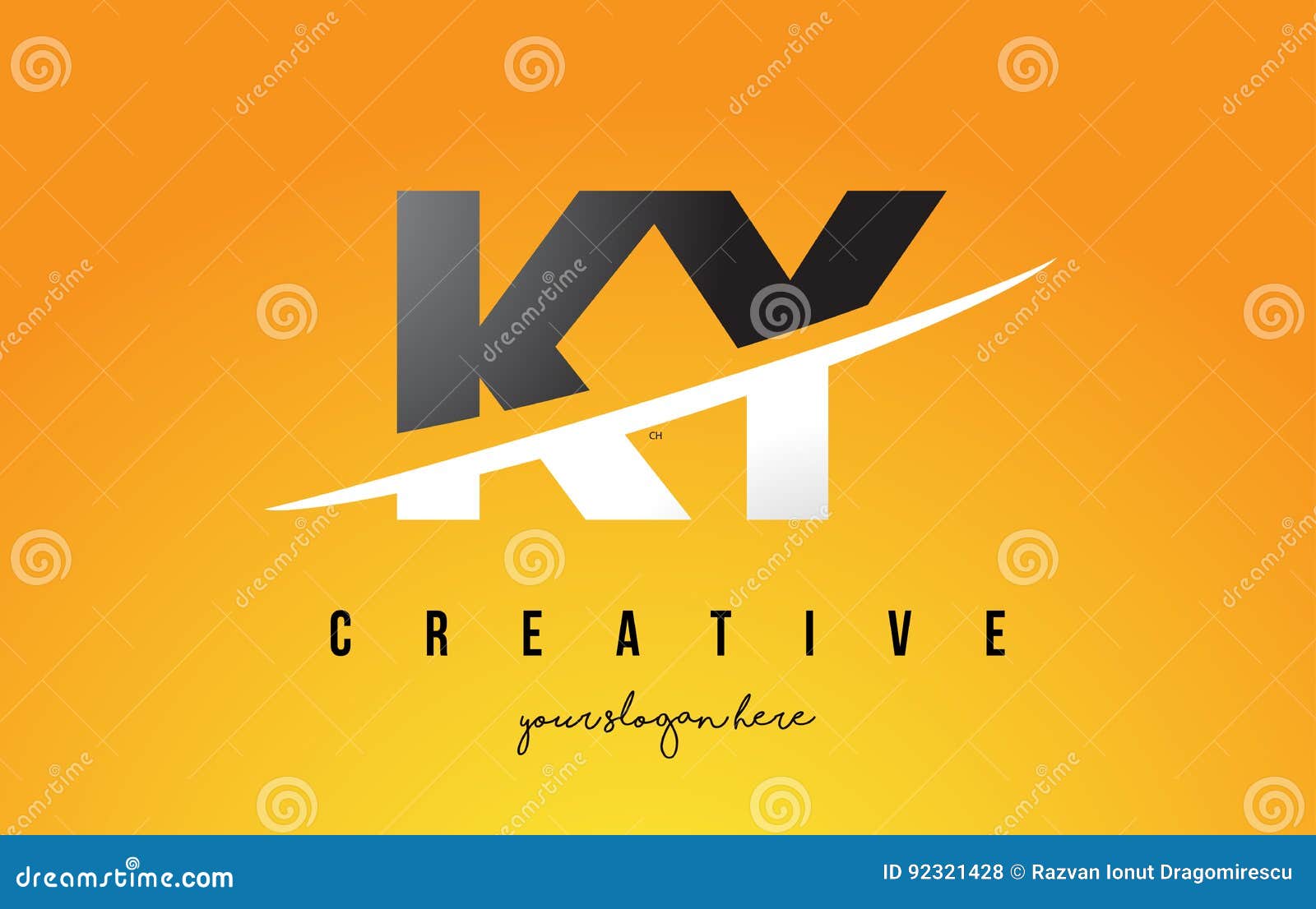 Ky K Y Letter Modern Logo Design With Yellow Background And Swoosh Stock Vector Illustration