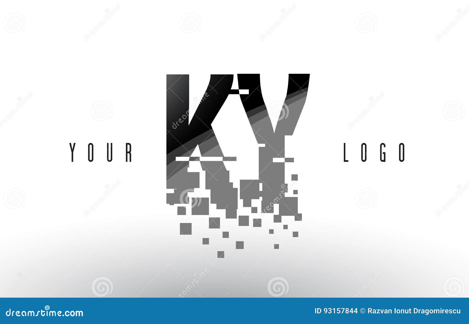 Ky K Y Pixel Letter Logo With Digital Shattered Black Squares Stock Vector Illustration Of
