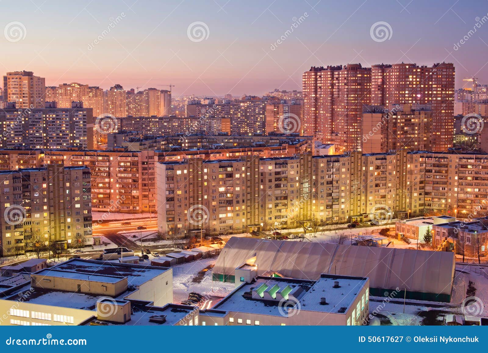 Kyiv District at the Evening Stock Image - Image of sunset, exterior ...