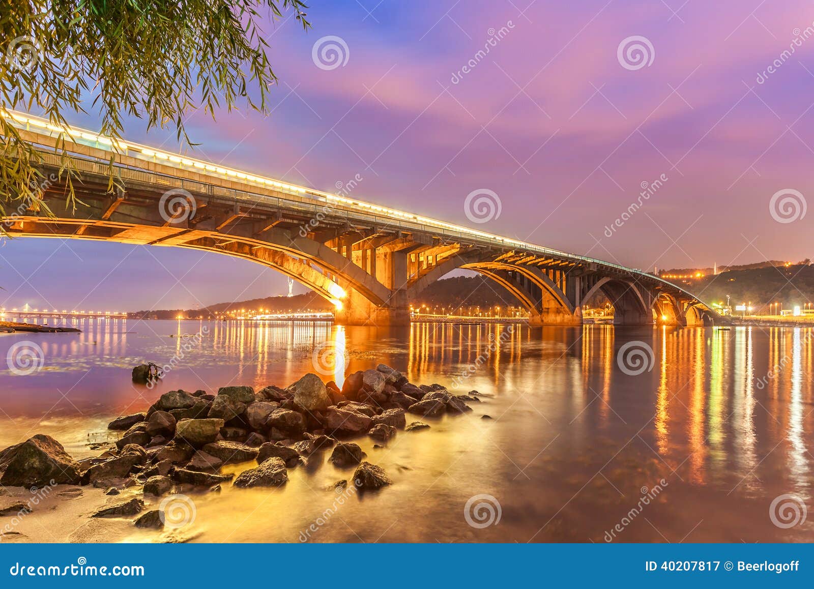 Kyiv Metro Bridge at Night. Ukraine Stock Image - Image of rocket, pier ...