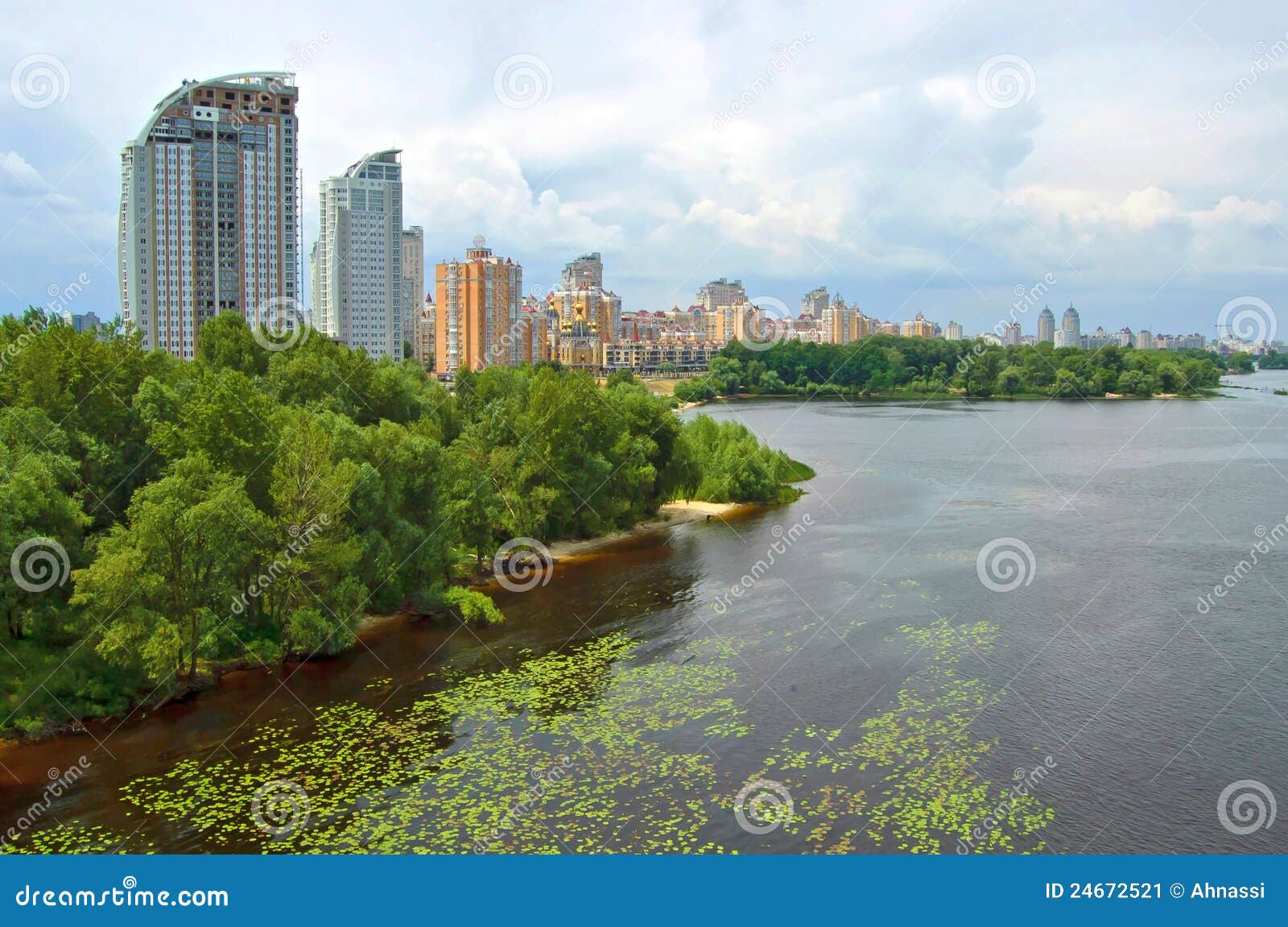 Kyiv Skyline Over the Dnipro Stock Image - Image of buildings, skyline ...
