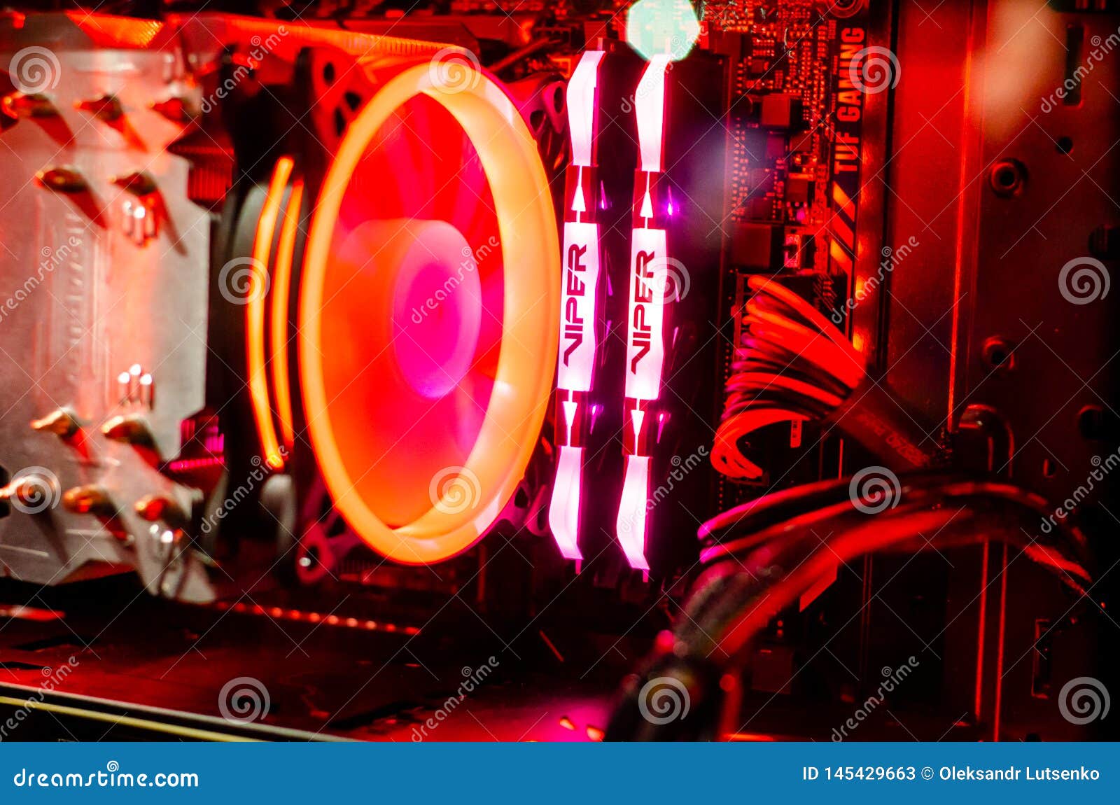 Inside Gaming PC With RGB LED Lights, Liquid Cooling. Stock Photo ...