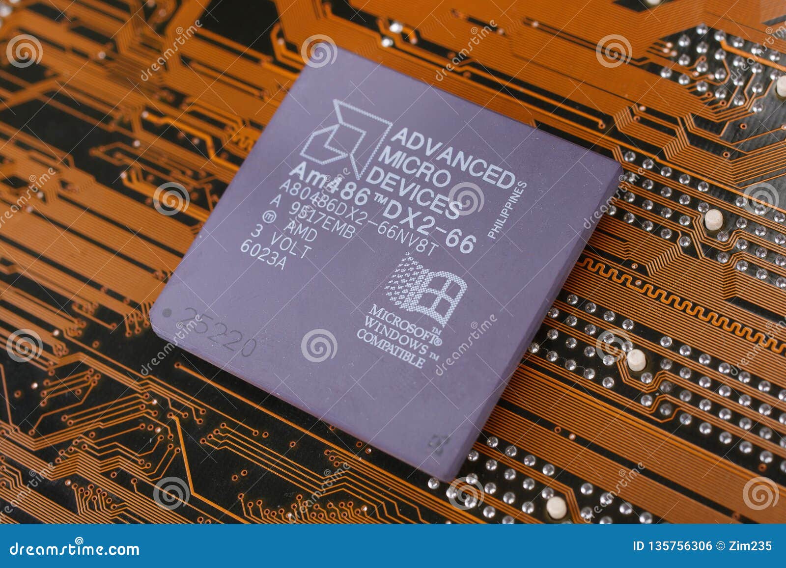 KYIV, UKRAINE - Jan. 28, 2018. AMD 486DX2 Processor on Motherboard ...