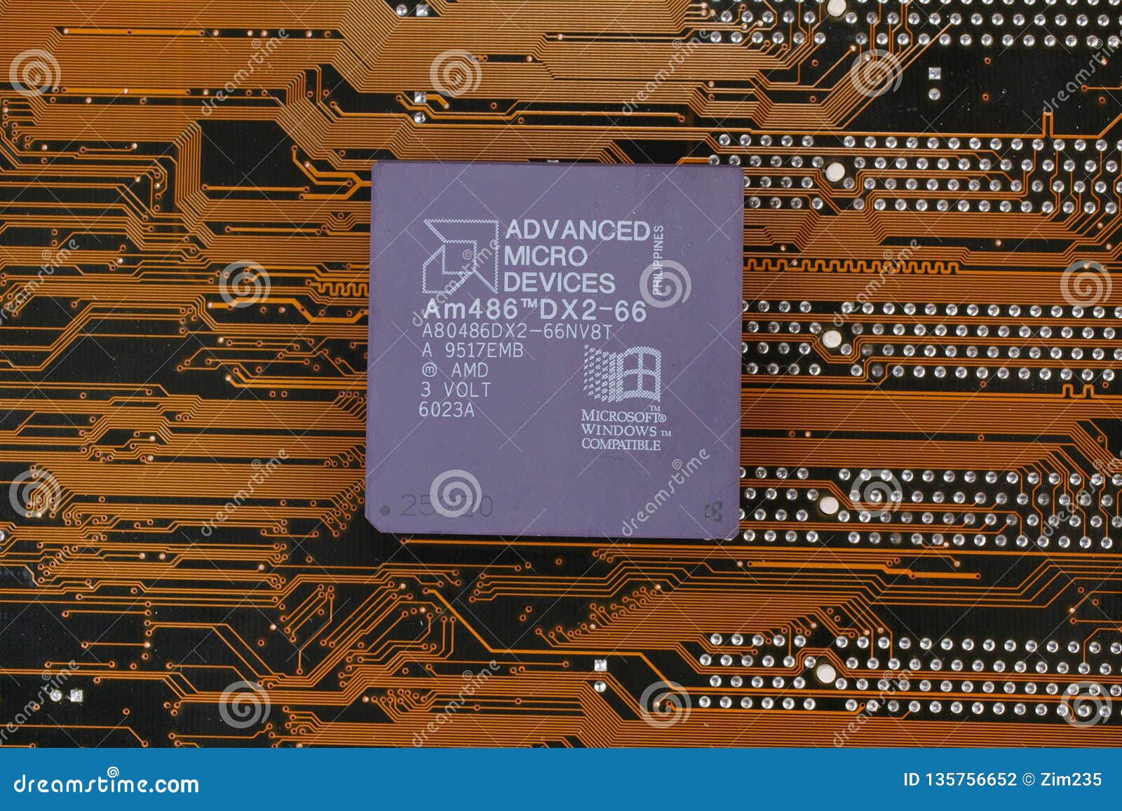 KYIV, UKRAINE - Jan. 28, 2018. AMD 486DX2 Processor on Motherboard ...