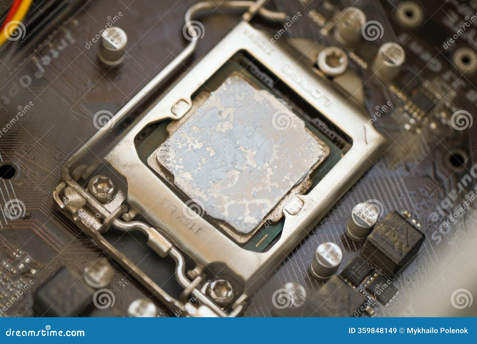 KYIV, UKRAINE - JANUARY 29, 2025 Close Up Old Thermal Paste on the CPU ...