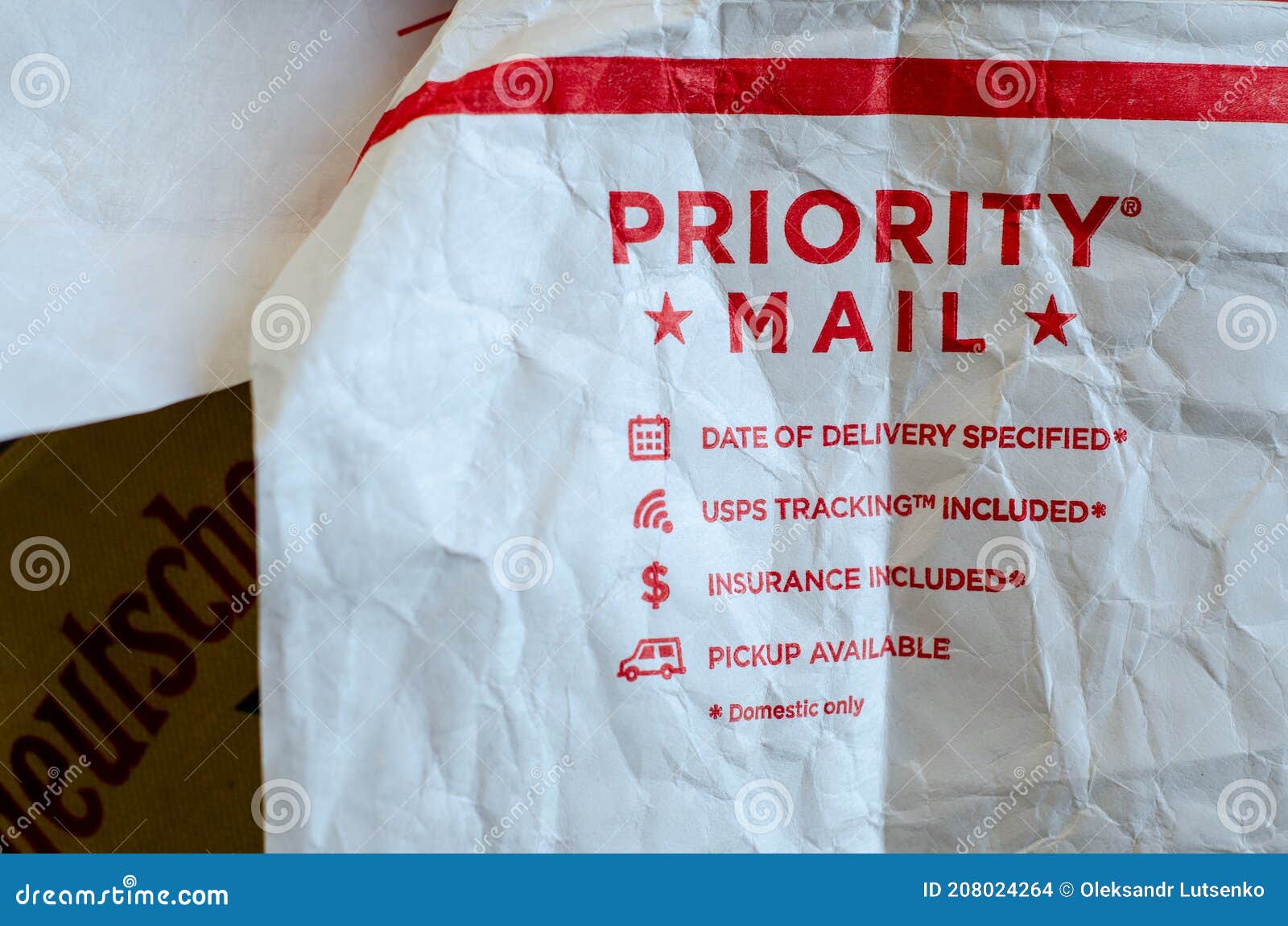 Kyiv, Ukraine - January 19, 2021: Used Open USPS Priority Mail Package ...