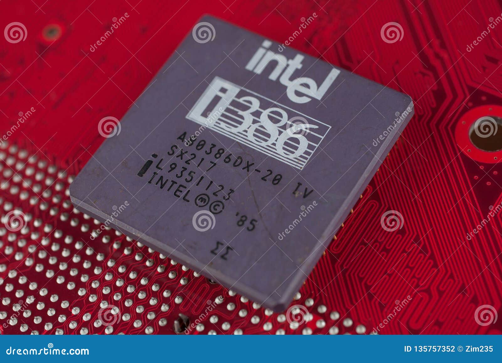 KYIV, UKRAINE - July 28, 2018. Intel 386 Processor on Circuit Board ...