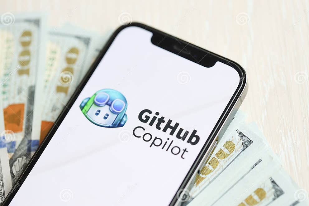 KYIV, UKRAINE - MARCH 17, 2024 Github Copilot Logo on IPhone Display Screen with Many Hundred ...