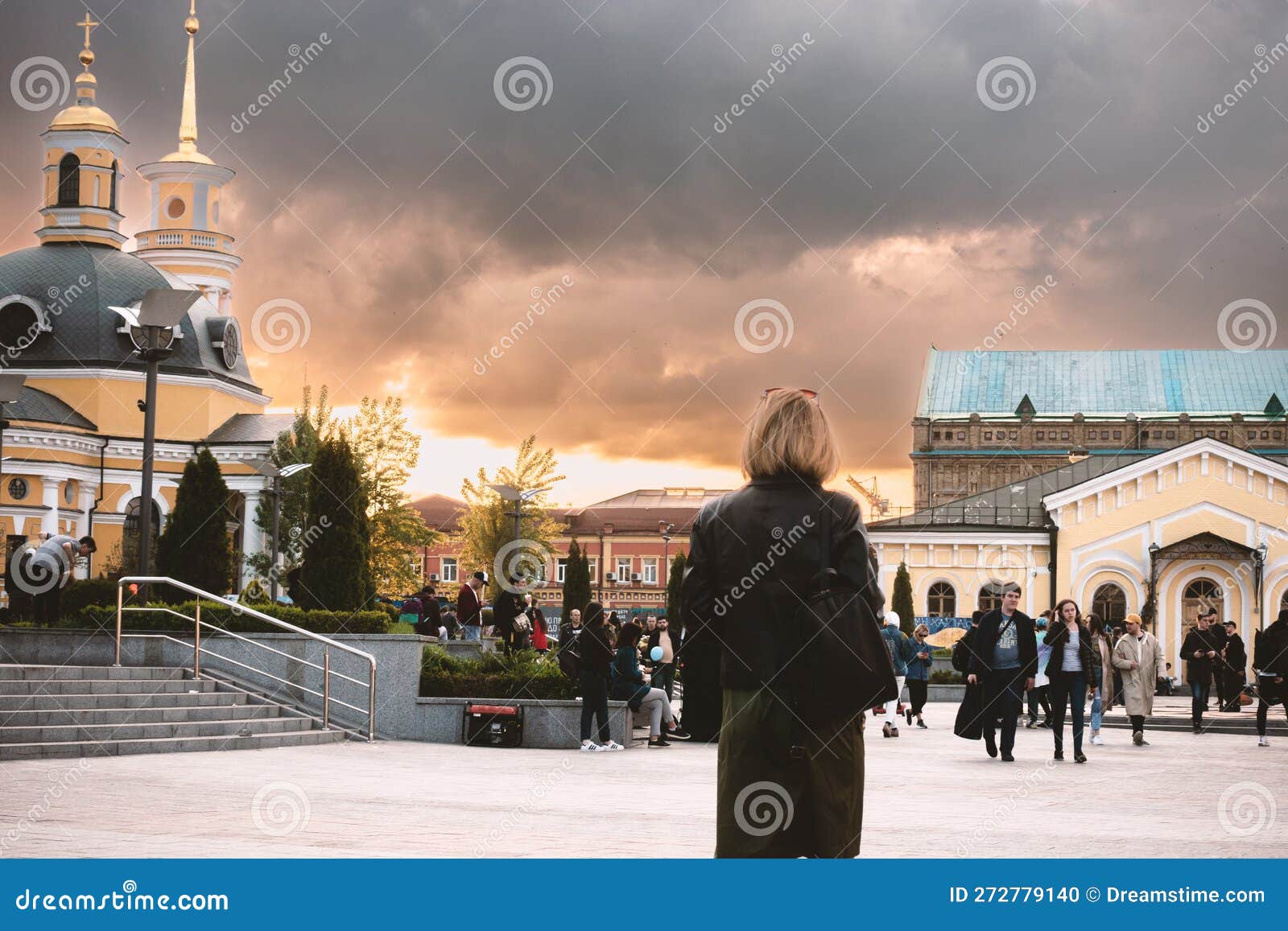 Kyiv, Ukraine - May 11, 2019: People Walk Along Postal Square in Kyiv ...