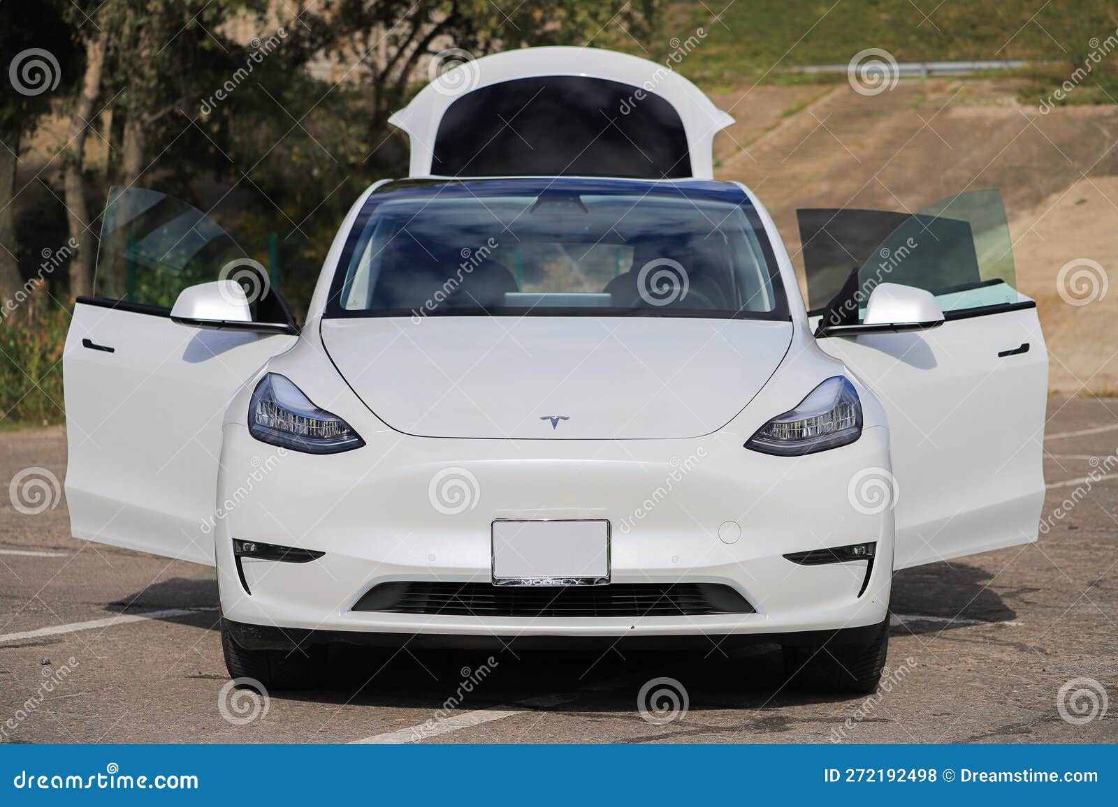 Kyiv, Ukraine - 29 September, 2022: Front View Car Tesla Model Y with ...