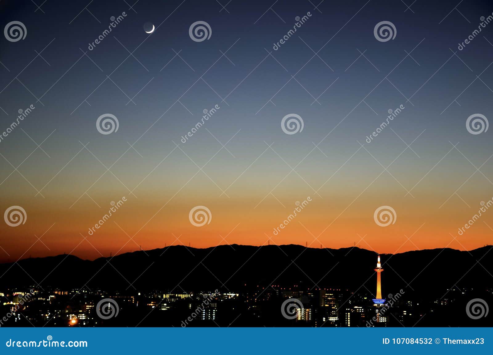Kyoto sunset and moon stock photo. Image of orange, architecture ...
