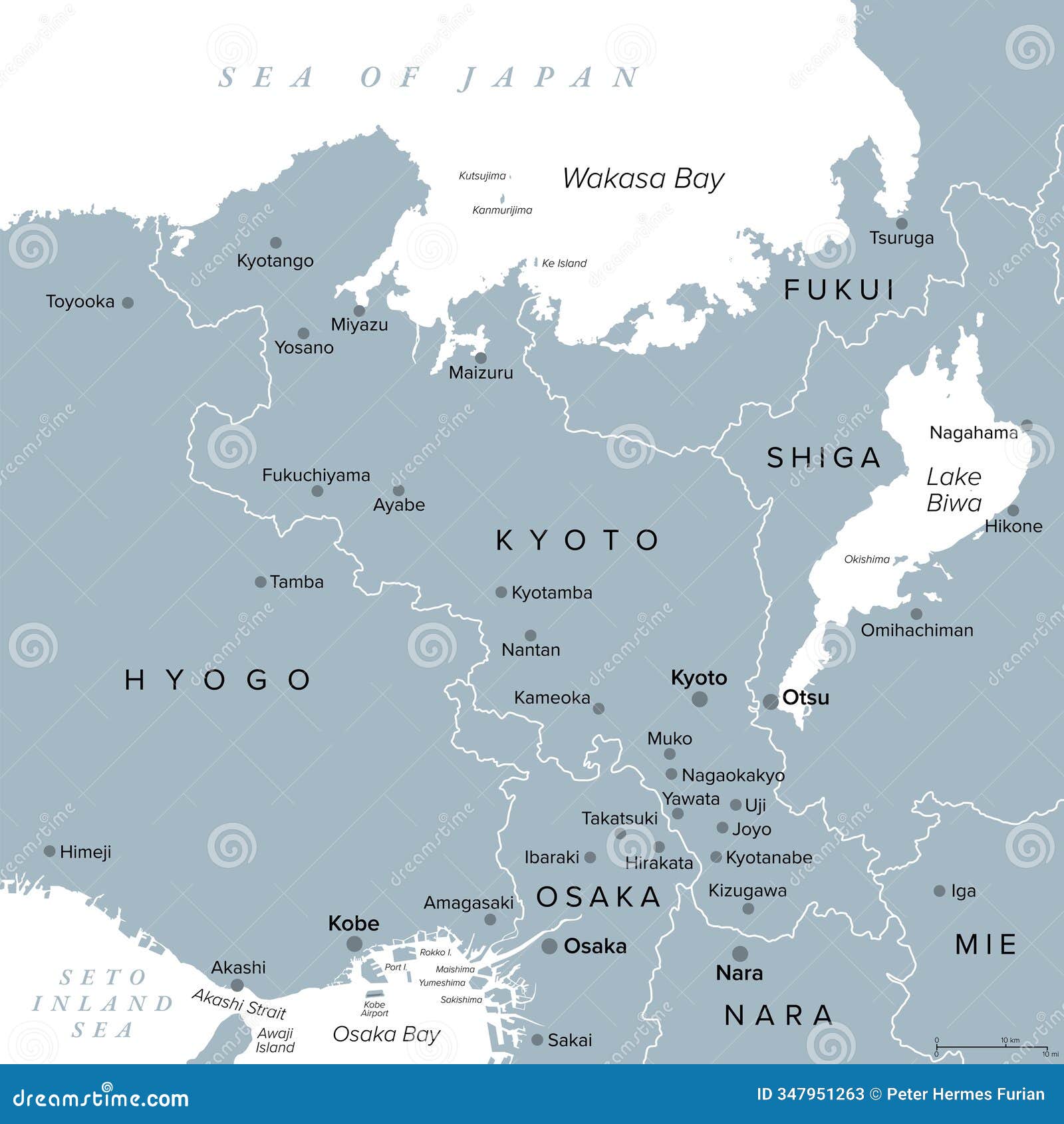 Kyoto Prefecture Of Japan, Gray Political Map Cartoon Vector ...