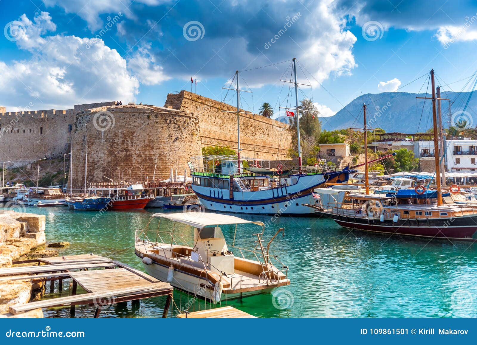 Kyrenia Harbour Overlooked by the Castle. Kyrenia, Cyprus Stock Image ...