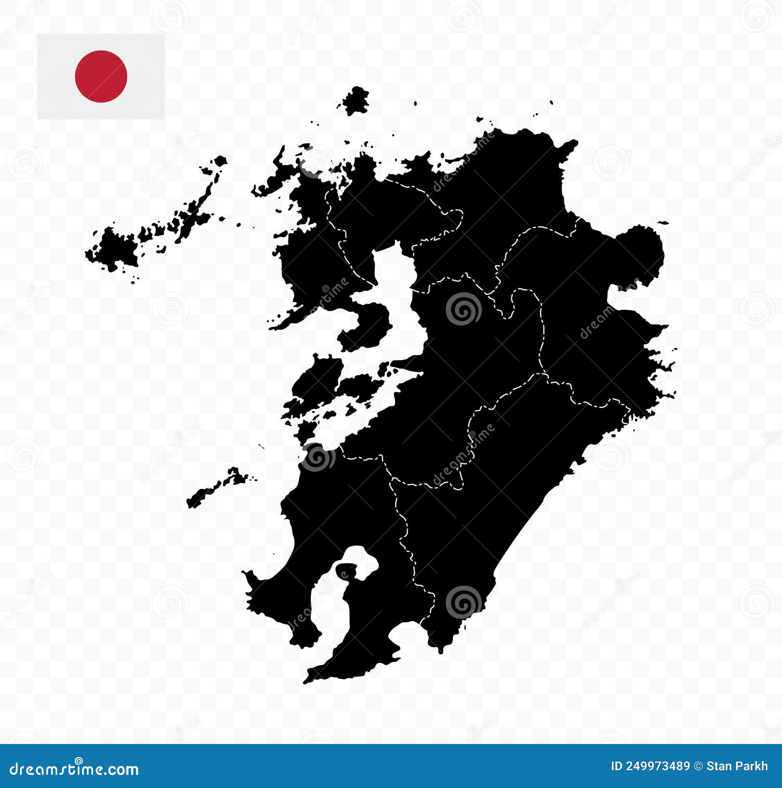Kyushu Map. Map Of Japan Prefecture. Black Color Cartoon Vector ...
