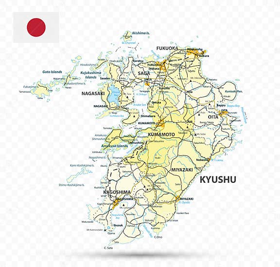 Kyushu Map. Map of Japan Prefecture Stock Vector - Illustration of ...