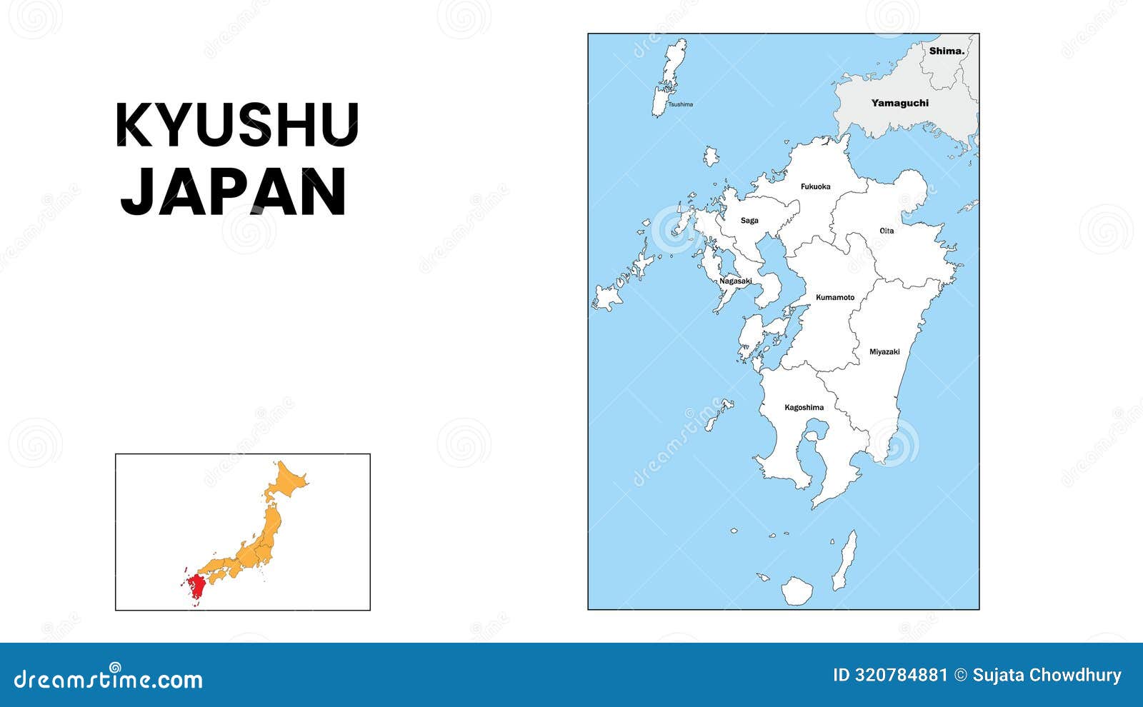 Kyushu Map. State and District Map of Kyushu Stock Vector ...