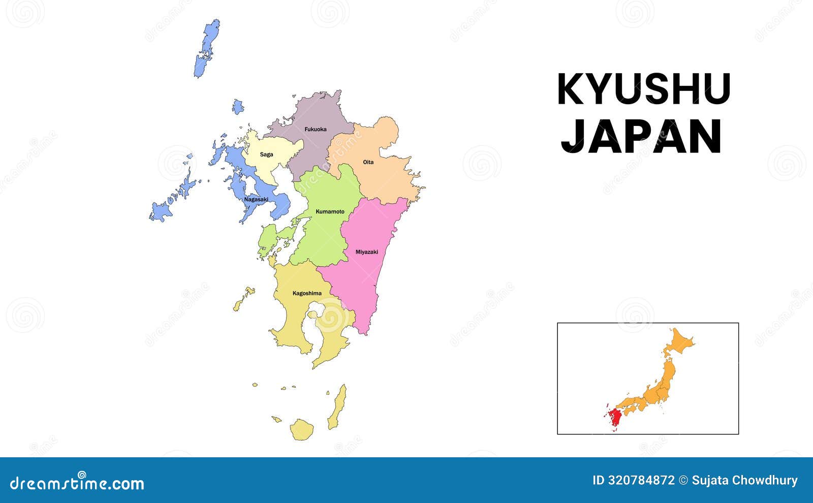 Kyushu Map. State and District Map of Kyushu Stock Vector - Illustration of gray, border: 320784872
