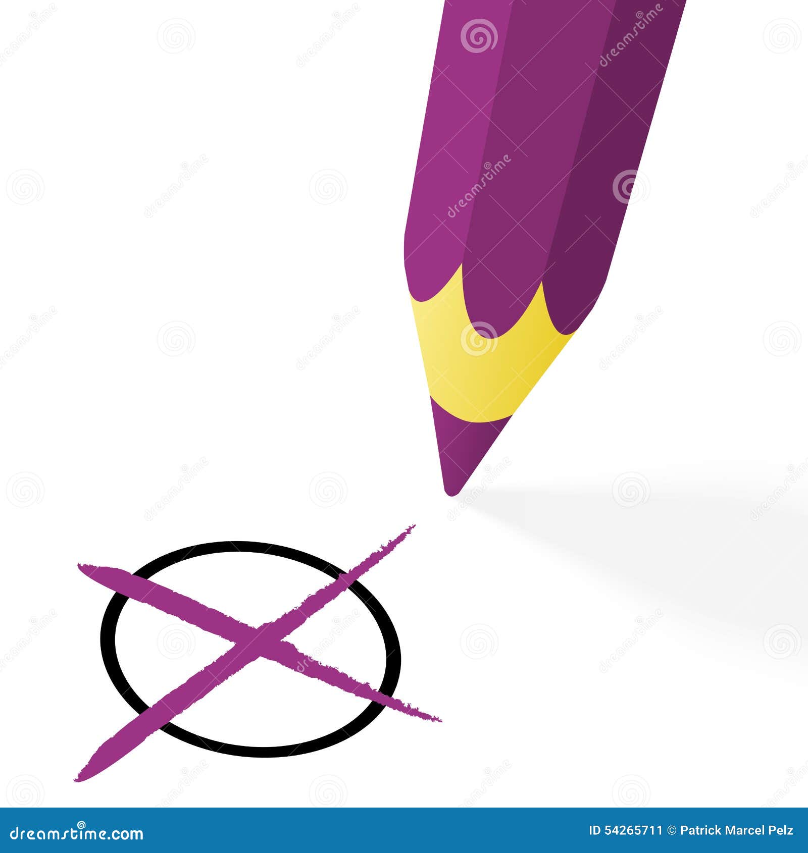 Lápis roxo com cruz imagem de stock. Imagem de checklist - 54265711