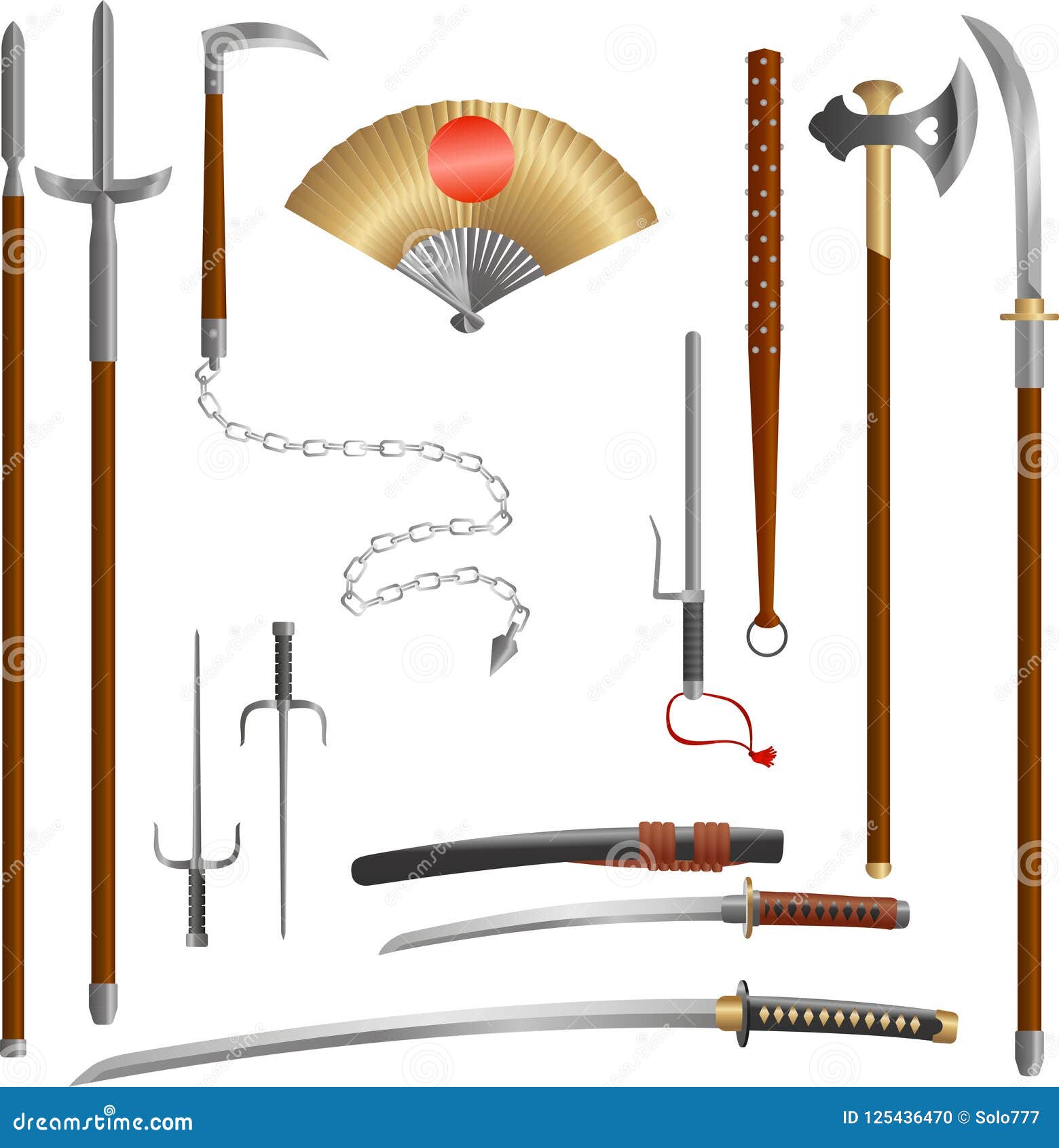 Lâminas E Lanças Medievais Japonesas Da Arma Do Samurai Ilustração do ...