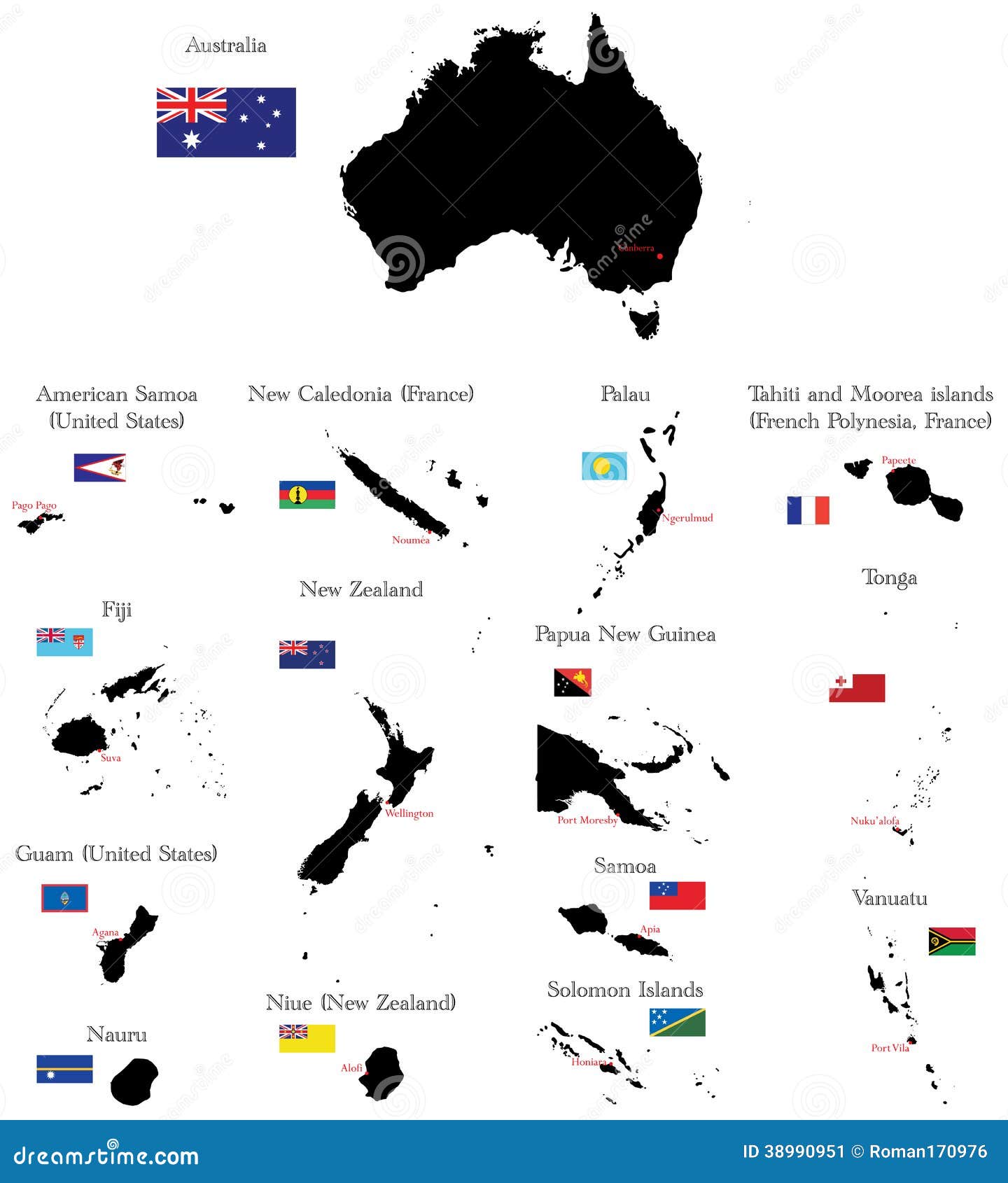 Länder Av Oceanien Och Australien Vektor Illustrationer - Illustration ...