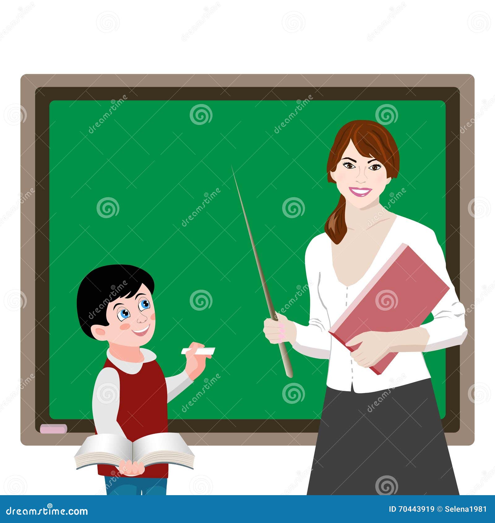 Lärare och elev på brädet vektor illustrationer. Illustration av elev ...