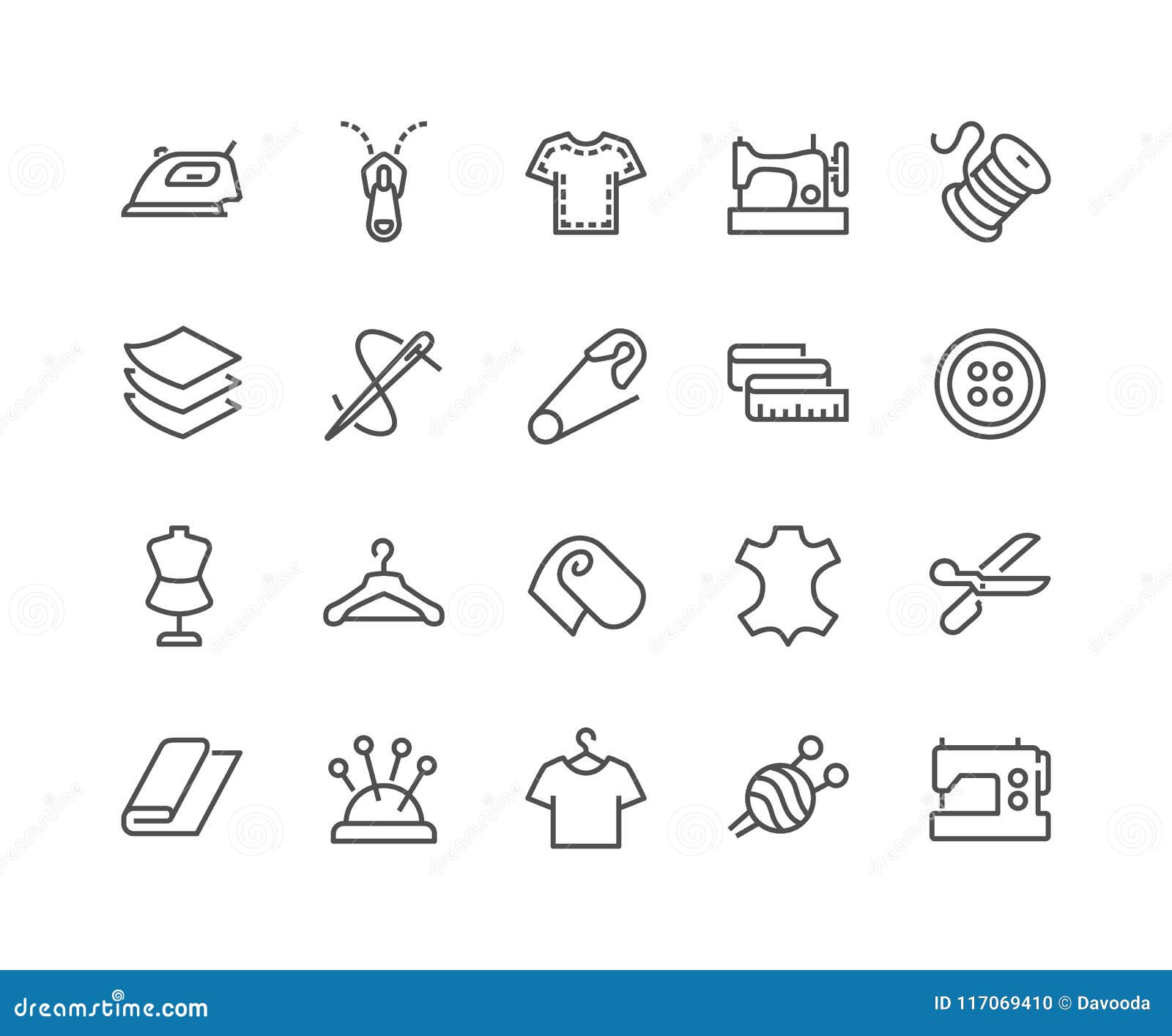 Línea iconos de costura ilustración del vector. Ilustración de modelo ...