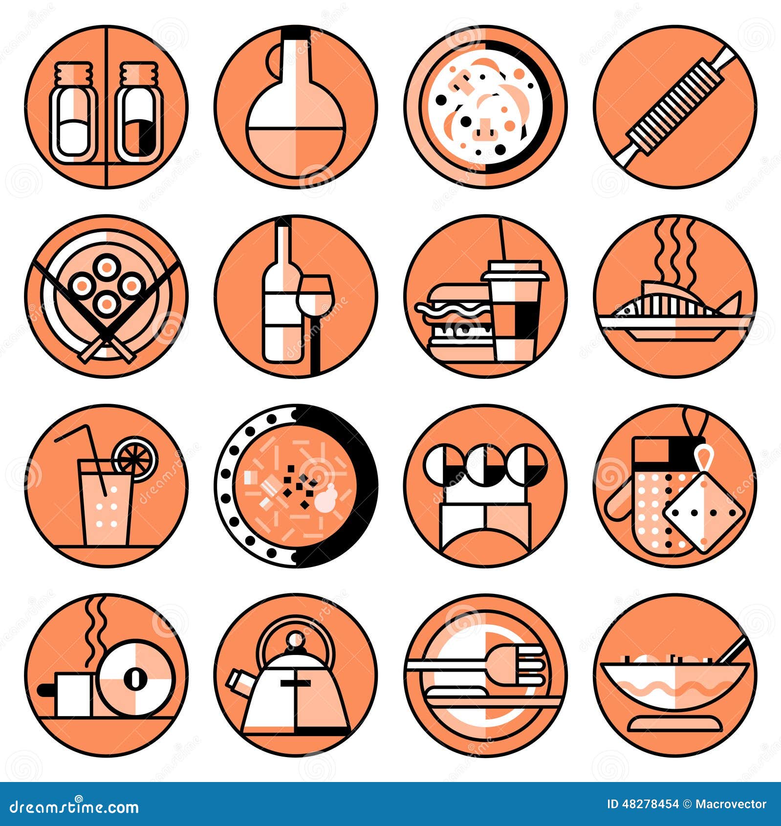 Línea Sistema De Los Iconos De La Comida Ilustración del Vector ...